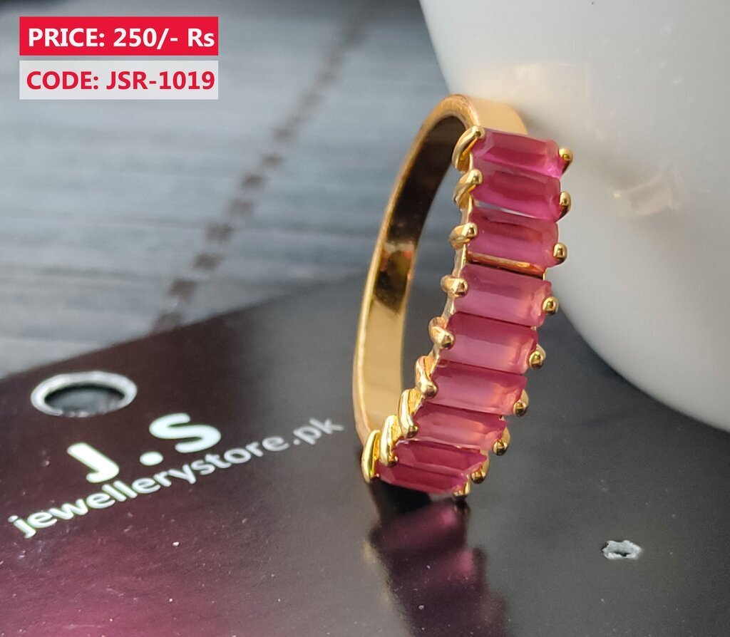 Round Shaped Sterling Gold Pink Stone Rings - J.S Jewellery Store PK