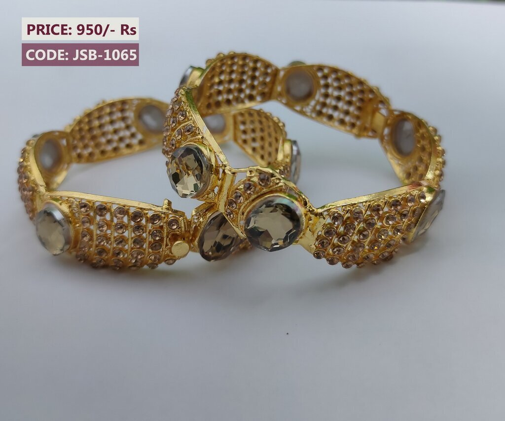 Traditional Crystal Stone Indian Gold Bangles - J.S Jewellery Store PK