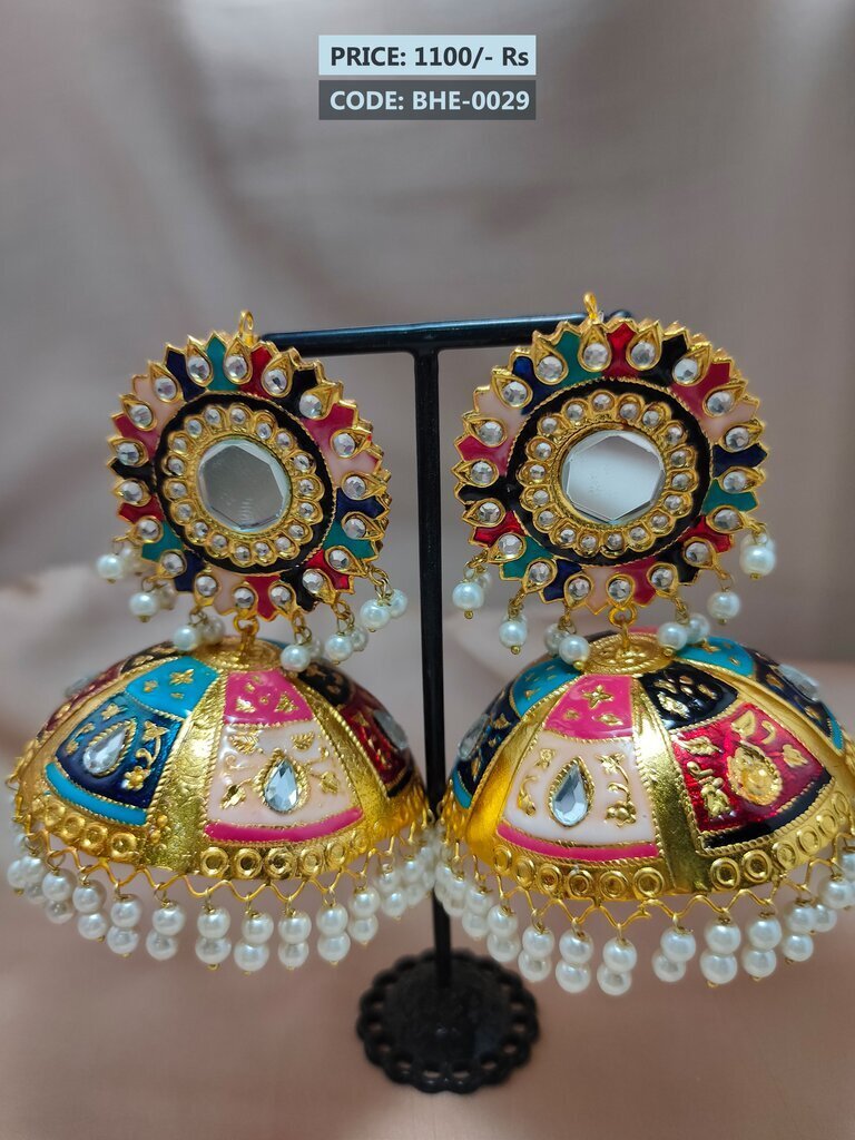 Hand Painted Meenakari Big Jhumka Earrings - J.S Jewellery Store PK