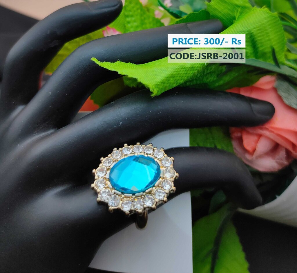 Brand Blue Crystal With Circle Diamond Finish Ring - J.S Jewellery Store PK