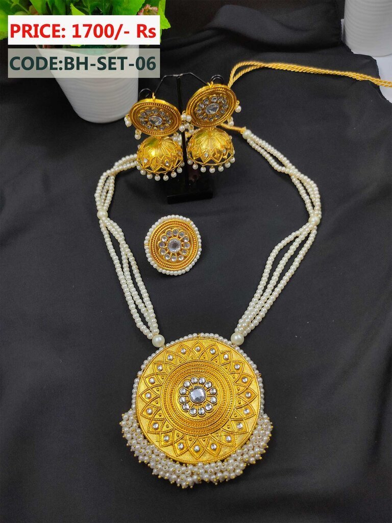 Complete Golden Long Pearl Maala Pendant Meenakari Set Price in ...