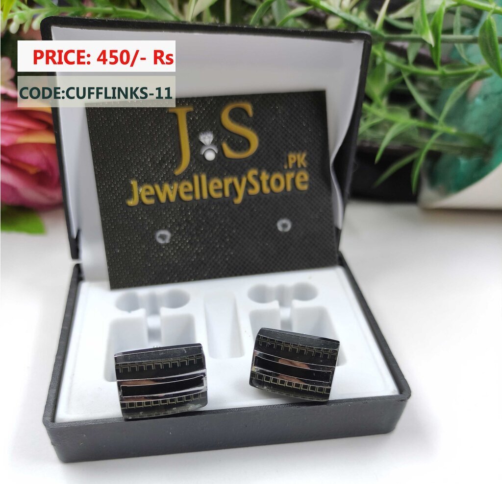 Branded Rectangle Shape Black Cufflink For Men - J.S Jewellery Store PK