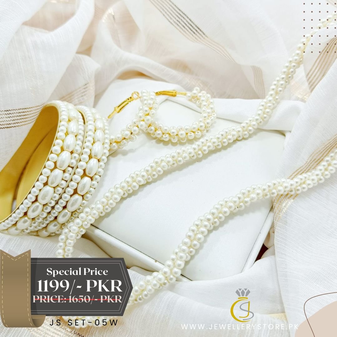 White Mala Set With Earrings And Bangles(Karay) - J.S Jewellery Store PK