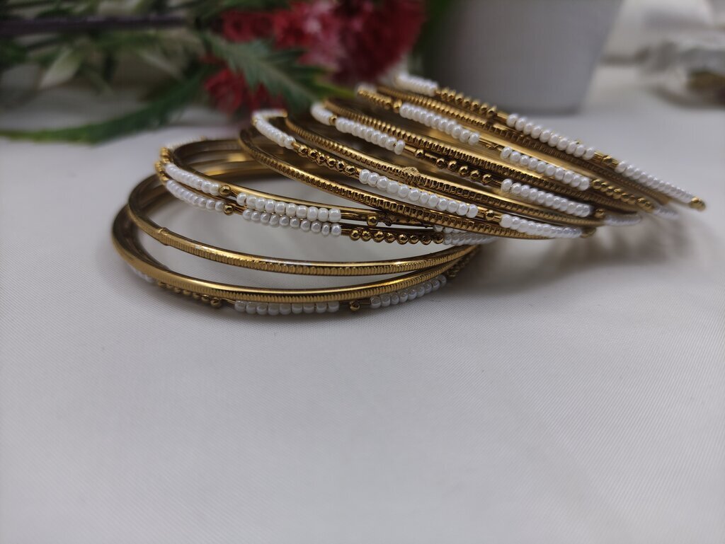 White Pearls Gold Bangles Set - J.S Jewellery Store PK