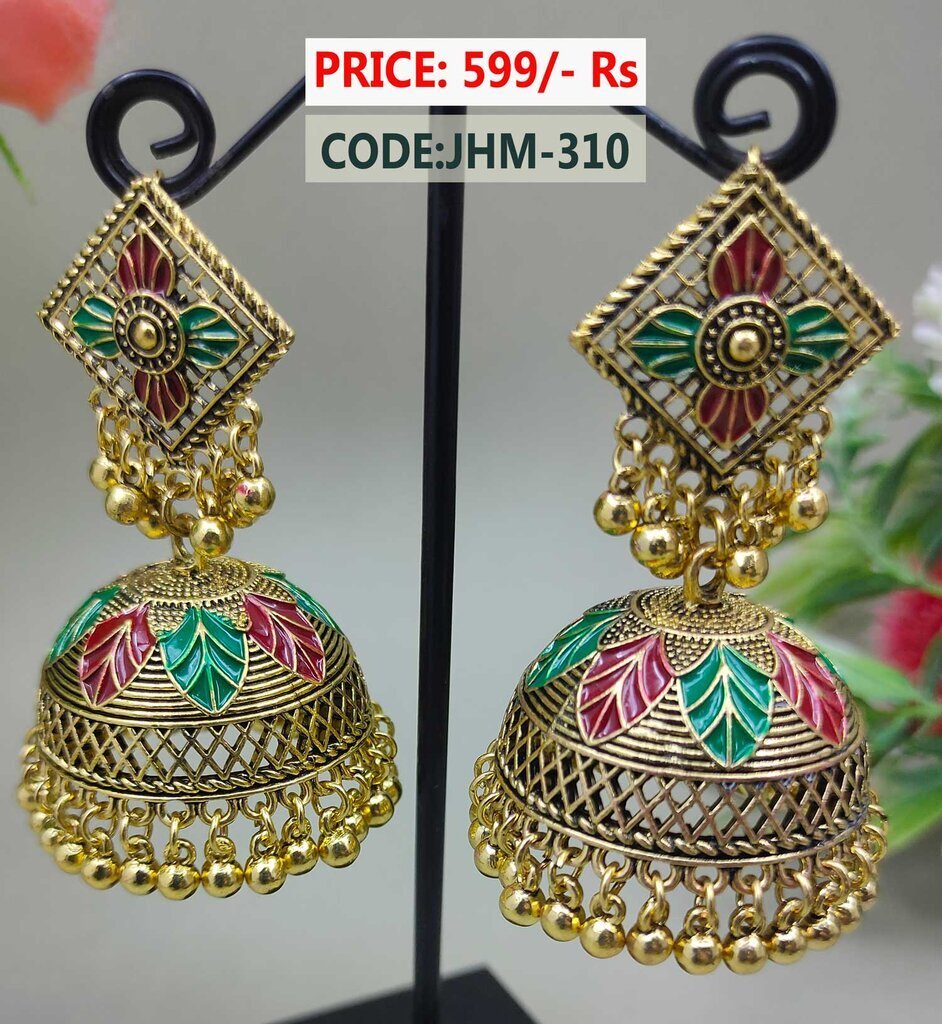 Indian Oxidized Golden Jhumkay With Multi Colors - J.S Jewellery Store PK
