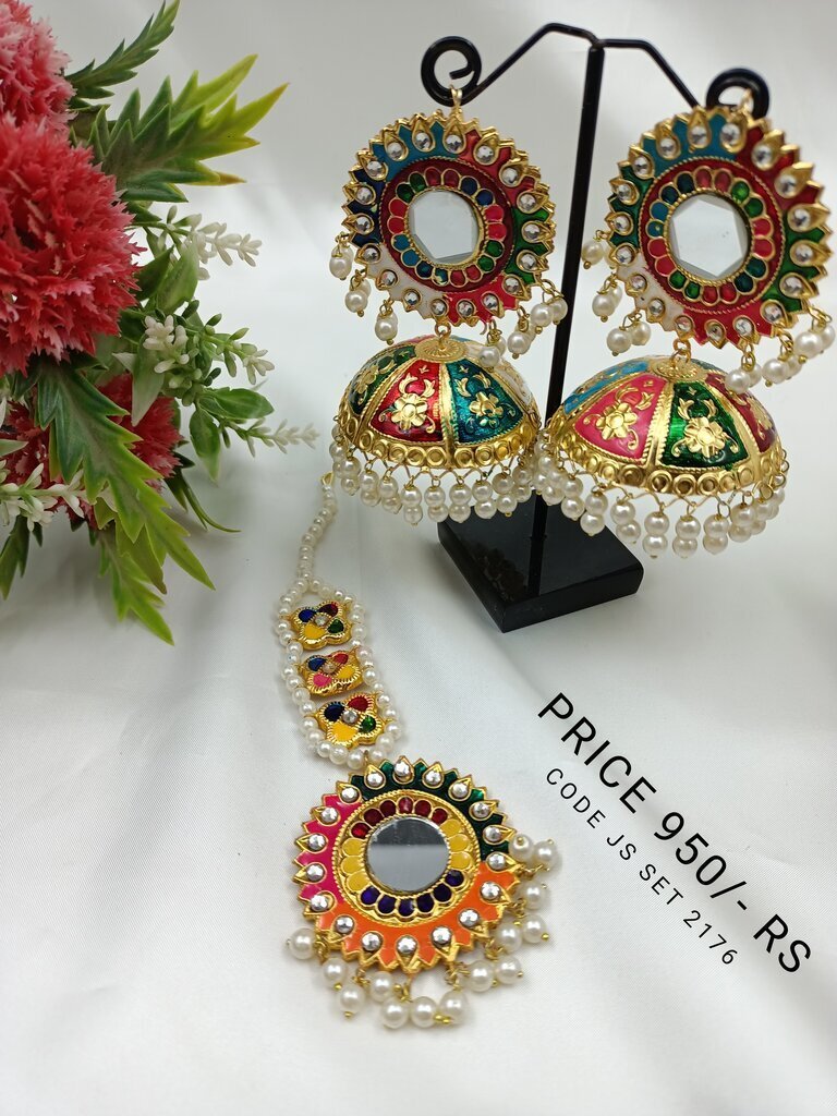 Golden Tikka With Jhumkay Earrings In Medium Size - J.S Jewellery Store PK