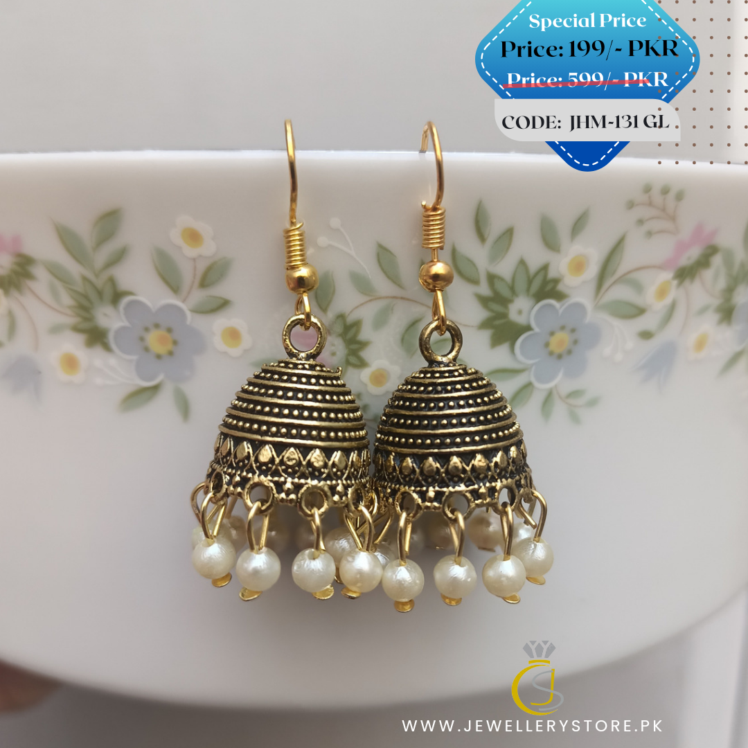 Antique Indian Small Jhumki With Multi Beads - J.S Jewellery Store PK